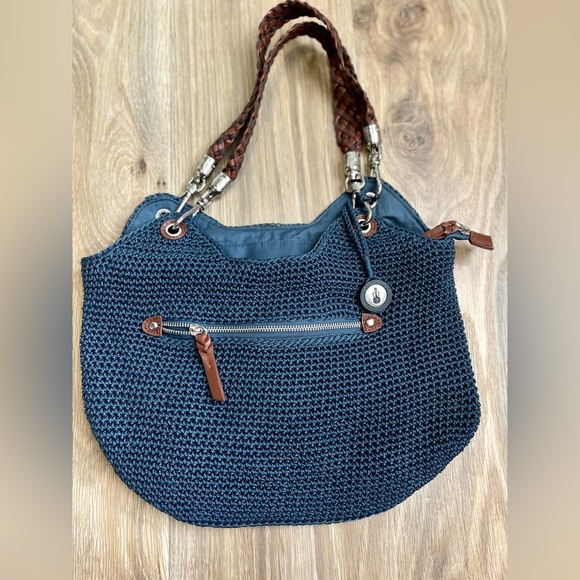The Sak | Bags | The Sak Blue Crochet Braided Leather Shoulder Bag ...